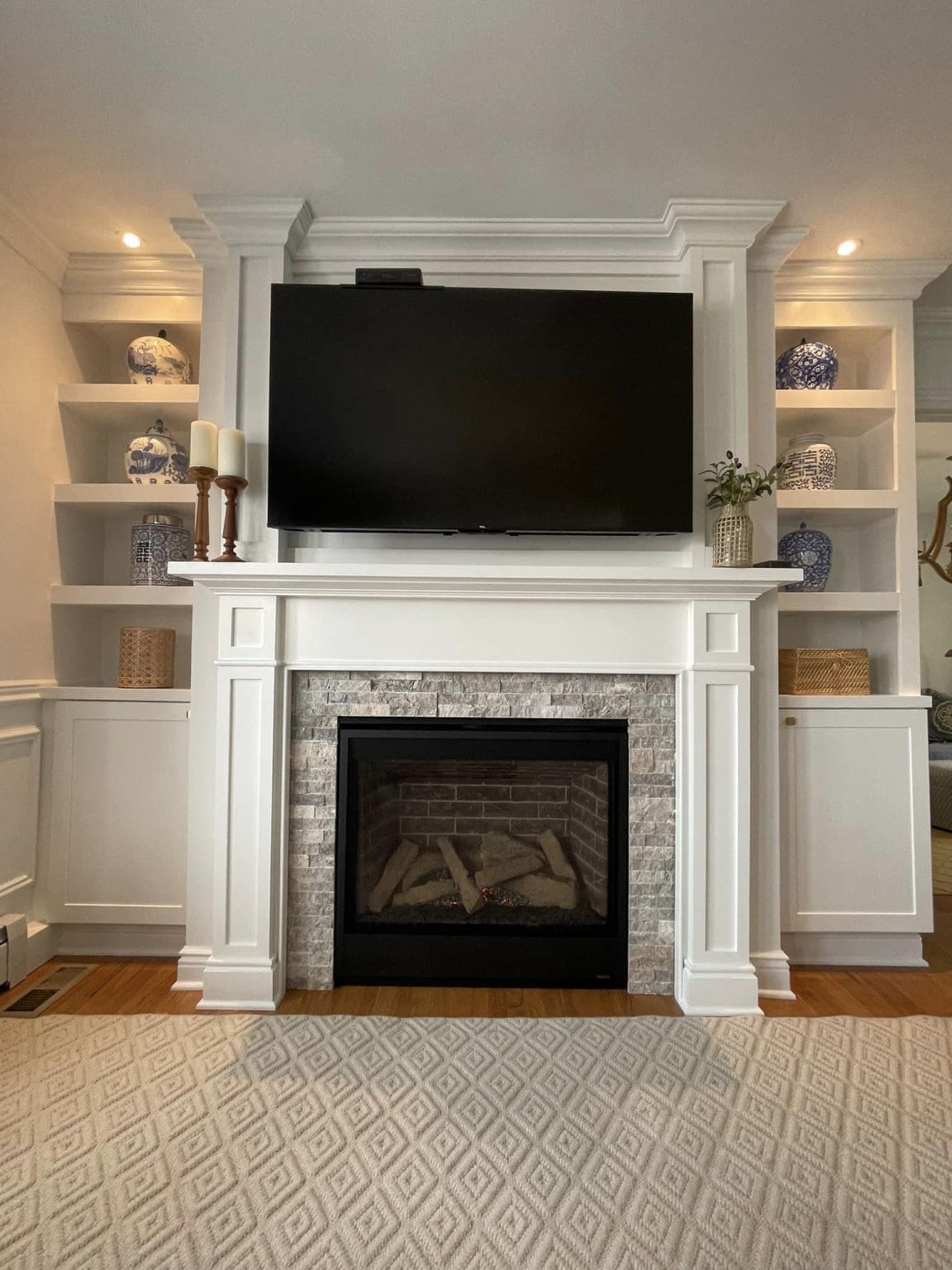 Majestic Quartz Platinum Gas Fireplace with a Cultured Stone Surround ...